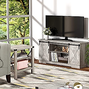 IDEALHOUSE Farmhouse End Table 18.1" Sofa Side End Table for Living Room 3-Tier Industrial Gray Storage Nightstand Table with Removable Middle Shelf (Used as 2-Tier Table) Easy Assembly X Metal Frame