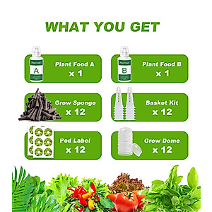 51Pcs Seed Pods Kit for Aerogarden, Hydroponic Pods Supplies, Hydroponic Garden Accessories with 200ml Plant Food Nutrient,12 Grow Sponges, 12 Grow Baskets, 12 Pod Labels, 12 Grow Domes, 1 Tweezer