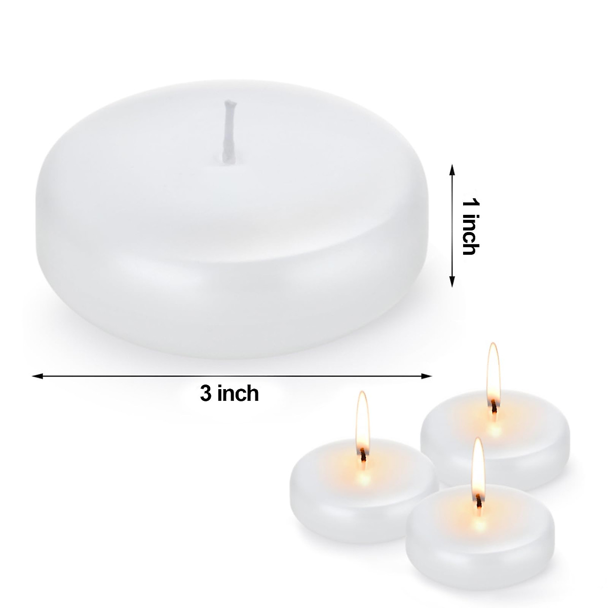 White Floating Candles for Centerpieces 3 inch, Round Burning Tea Light Candles Unscented Smokeless Paraffin Wax Dripless, for Valentine's Day, Wedding, Party, Home Decor, Pool (12 Pack)