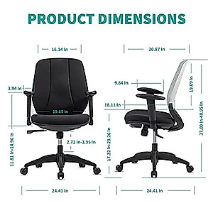 TACRONEY Office Chair Ergonomic, Back Support Home Office Desk Chairs with Adjustable Arm, Comfortable Ergonomic Office Chair, Tilt Back Swivel Computer Desk Chair for Home and Office Working, Grey