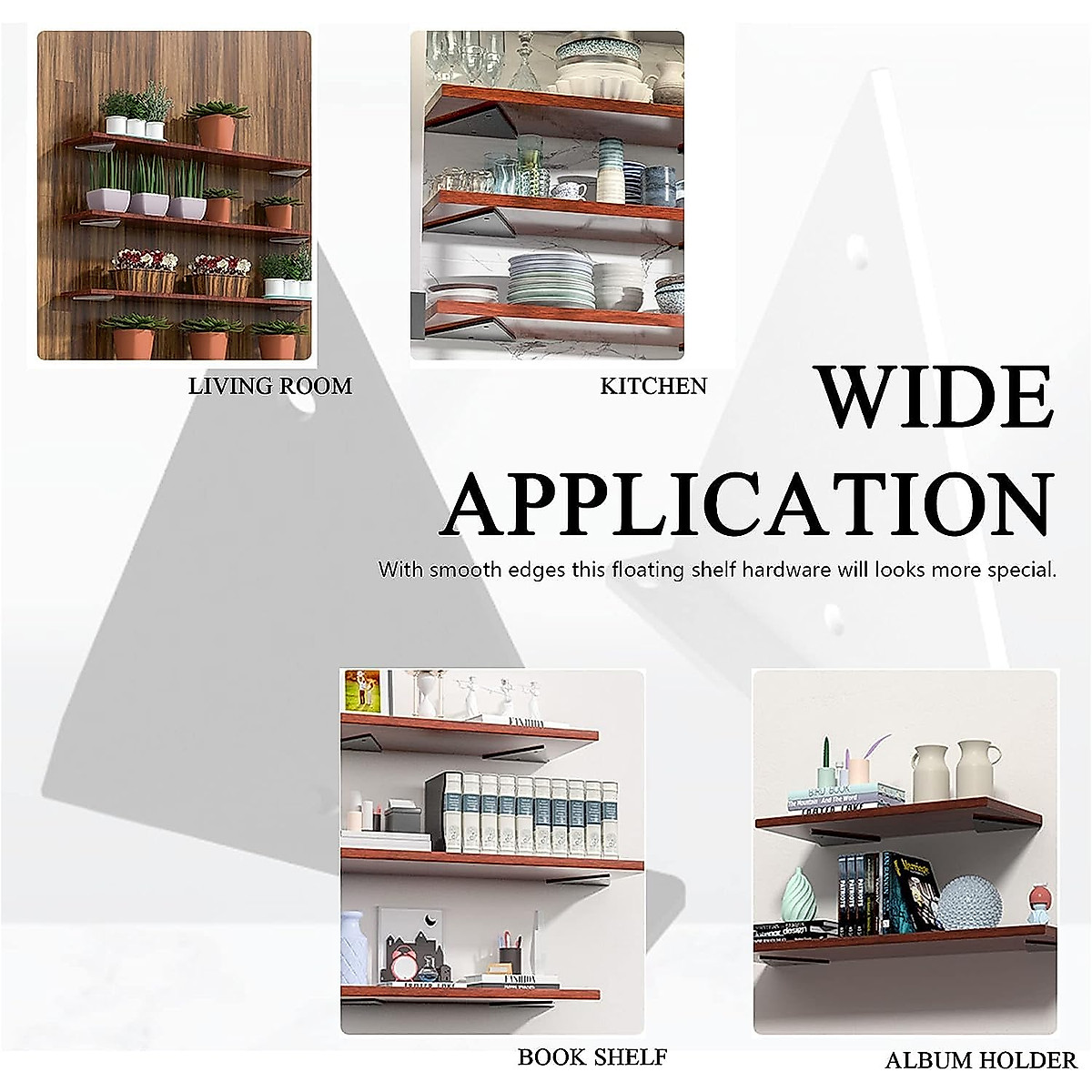 4 Park Floating Shelf Bracket 4 x 3 Inch, White 4 inch Shelf Bracket, Floating Shelves Brackets, Floating Shelf Hardware, Space Saving Small Hidden Shelf Brackets 4 inch for Home Decor (White)