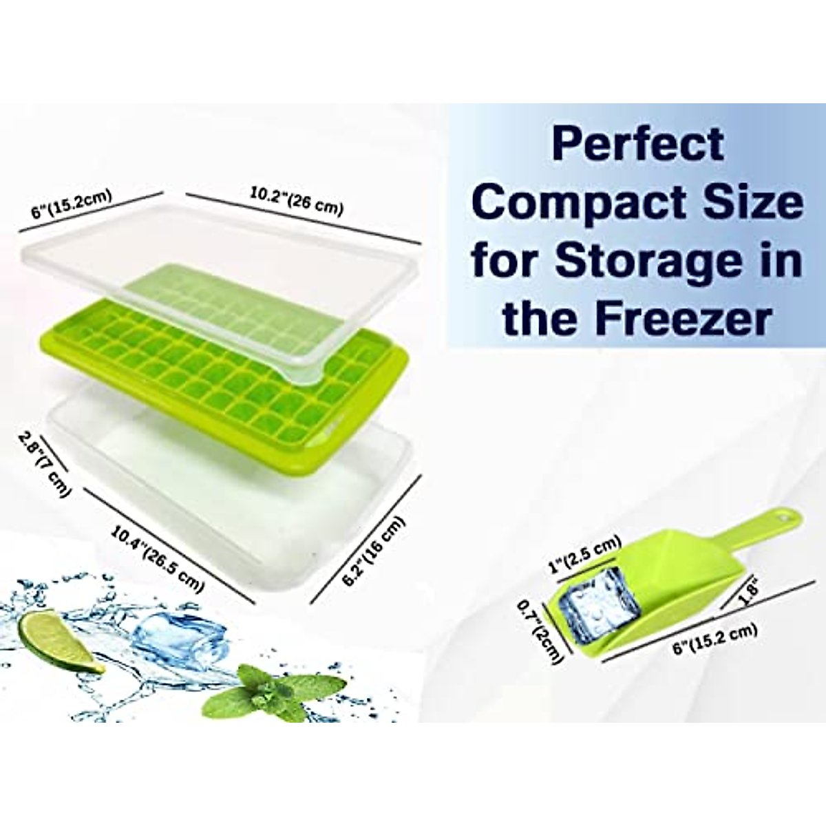 Large Ice Cube Mold, Ice Cube Tray for Freezer, Sphere Ice Container for Cocktails, 55 Mini Nugget Tray with Lid and Bin, Pebble Ice Bucket-Comes with Scoop, Cover, Ice Maker and Holder.