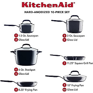 KitchenAid Hard Anodized Nonstick Cookware Pots and Pans Set, 10 Piece, Onyx Black