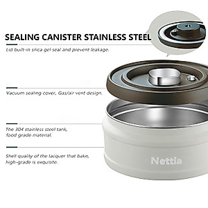 NETTIA Coffee canister 37OZ,Large Capacity Sealed Stainless Steel Food Container, Pressing to extract air type,Beige, 5.2" x 5.9"
