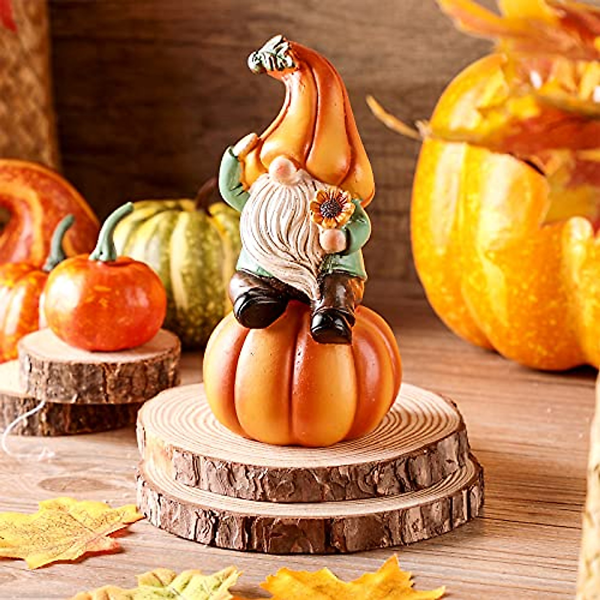 Jetec Thanksgiving Fall Gnome Statue Fall Pumpkin Gnome Decoration White Beard Figurine Autumn Resin Dwarf Elf Statue for Porch Garden Outdoor Yard Halloween Decorations, 6.7 Inch High