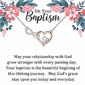 FOTAP Baptism Gift On Your Baptism Gift Baptism Jewelry Newborn Gift Double Heart Pendant Necklace Thank you Gift (Your Baptism NC)