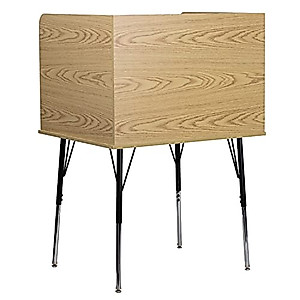 Flash Furniture Study Carrel - Oak Finish with Top Shelf - Height Adjustable Legs - Wire Management Grommet