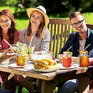 16 oz Jar Glass Mugs Cups with Handle Bamboo Lids Straws and Brush Set 3 Regular Mouth Jar Cups Juices Drinking Glasses Bottles 3 Bamboo Lids 3 Straws 1 Cleaning Brush Reusable Set Gift