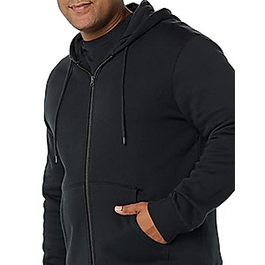 Goodthreads Men's Full-Zip Washed Fleece Hoodie, Black, X-Large Tall