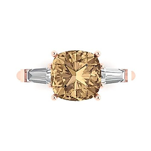 Clara Pucci 3.50ct Cushion cut 3 stone Solitaire Champagne Simulated Diamond Engagement Anniversary Bridal Ring 18K Rose Gold 10.5