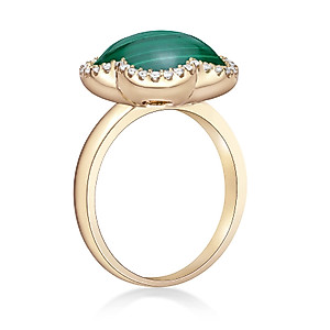 Lavari Jewelers Five Petal Flower Ring for Women - Classy Green Malachite & Cubic Zirconia in 925 Sterling Silver - Hypoallergenic Yellow Gold Plated - Anniversary Ring Size 6