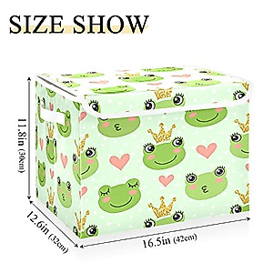 Krafig Cartoon Funny Animal Frog Foldable Storage Box Large Cube Organizer Bins Containers Baskets with Lids Handles for Closet Organization, Shelves, Clothes, Toys