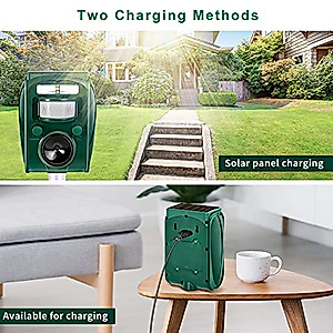 VEGFEST Solar Ultrasonic Animal Repeller.Cat Repellent Outdoor. Motion Activated and Blinking LED Light Siren Mosquito Repellent for Deer, Bird, Cat ,Dog,Raccoon, Skunk, Squirrel, Rabbit, etc Green