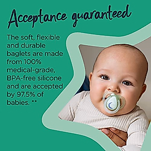 Tommee Tippee Night Time Glow in The Dark Pacifiers, Symmetrical Design, BPA-Free Silicone, 6-18m, 6 Count