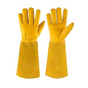 AIWOGLO Thorn Proof Gardening Gloves for Men & Women Rose Pruning Leather Garden Gloves with Long Sleeve Gauntlet(Large)
