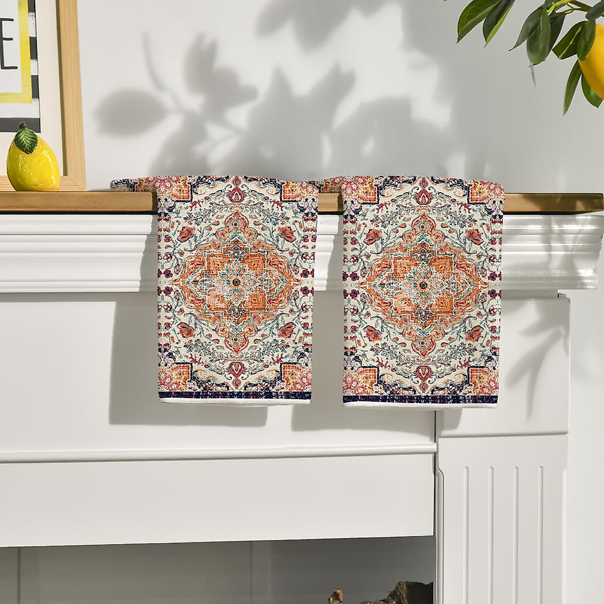 Artoid Mode Orange Flowers Bohemia Boho Kitchen Towels Dish Towels, 18x26 Inch Daily Seasonal Decoration Hand Towels Set of 2