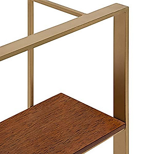 Kate and Laurel Kercheval Modern Wood Shelf, 15"x 32", Walnut Brown and Gold, Practical Mid-Century Wall Decor