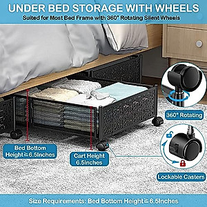 IVMAIE 2 Pack Metal Under Bed Storage with Wheels, Foldable Underbed Shoe Storage Organizer Containers, Tool-Free Assembly Under Bed Rolling Storage Drawer Cart for Bedroom, Clothes, Toys