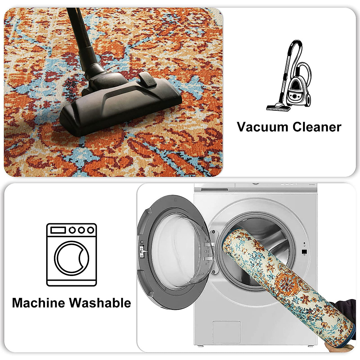 Lahome Bohemian Thin Kitchen Rug Set of 2, Stain Resistant Kitchen Rug and Mat Non Skid Washable Standing Mat Waterproof Floral Sink Rug for Kitchen Floor, 20X30+20X47