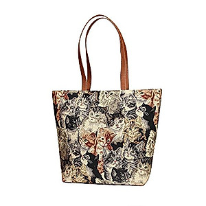 Signare Tapestry Shoulder Bag Tote Bag for Women with Cat Design (SHOU-CAT)