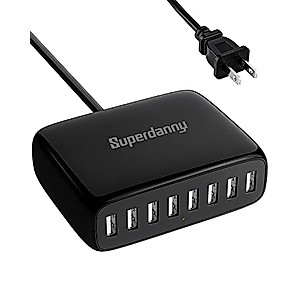 USB Charger Station, SUPERDANNY 8-Port Desktop Charging Station for Multiple Devices, Compatible with iPhone 11/X/Xs/Max/XR/SE/8/Plus, iPad Pro/Air/Mini, AirPods, Galaxy S10 Note, LG, and More, Black