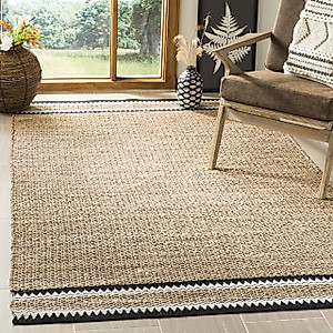 SAFAVIEH Natural Fiber Collection Area Rug - 10' x 14', Natural & Black, Handmade Farmhouse Boho Coastal Rustic Jute, Ideal for High Traffic Areas in Living Room, Bedroom (NF874B)