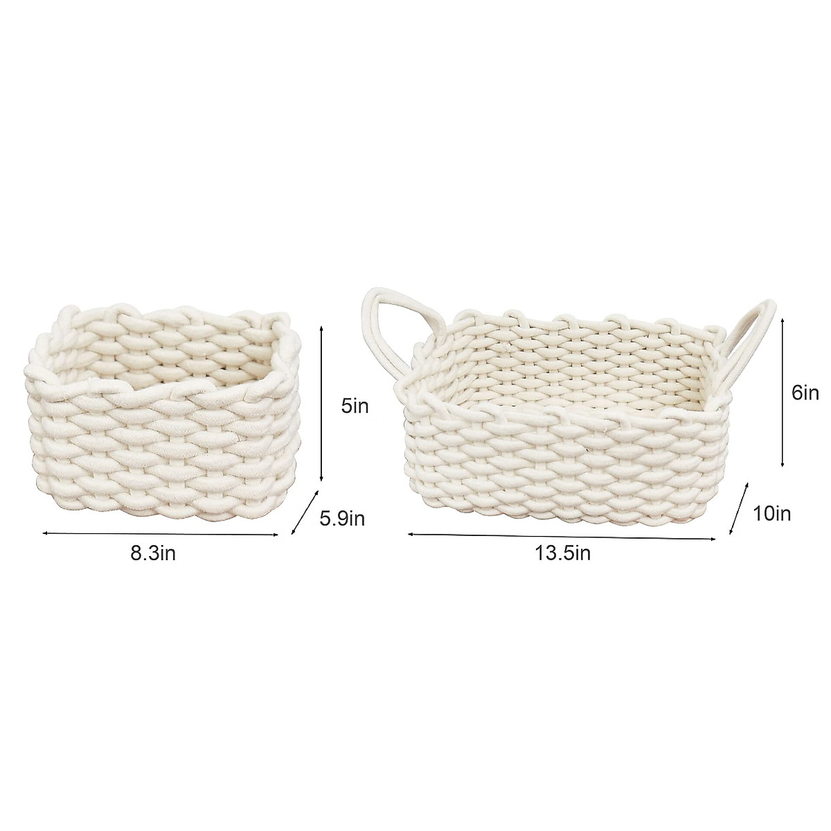 Woven Baskets, Set of 3 for Home, Office, Dorm Room, Living Room, Bedroom, Bathroom, Nursery Storage and Organization (WHITE)
