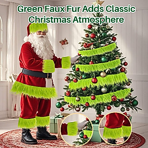 Sukh Shaggy Faux Fur Fabric - 2 x 60 inch Green Faux Fur Trim Precut Fabric Strips Soft Plush Fabric Fur Patches for Fuzzy Craft Christmas Tree Trim Gnome Beard Cosplay Costume, 2 Pack