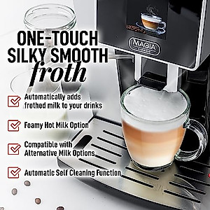 Zulay Kitchen Magia AMPRO Automatic Espresso Machine with Grinder & Milk Frother - Fully Automatic Coffee Machine with Touch Screen, 4 Customizable Recipes - Coffee Maker with Grinder Built In