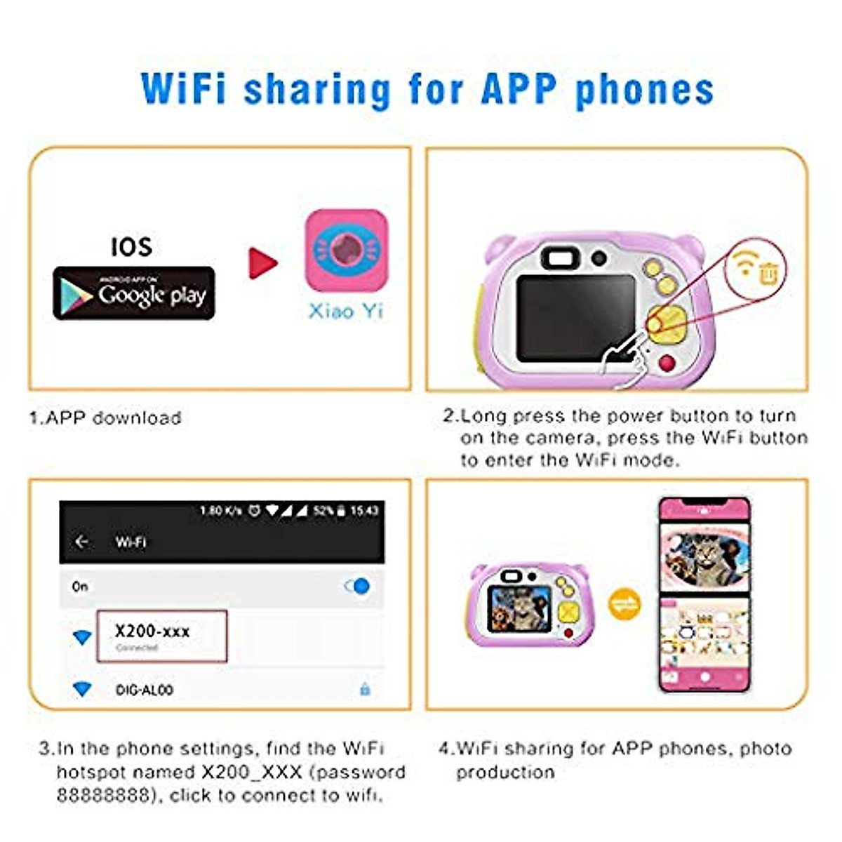 LKYBOA Child Camera - Children Digital Cameras 2 Inch HD Toddler Video Recorder Shockproof Selfie Kid Action Camera Birthday Toy Blue (Color : Pink)