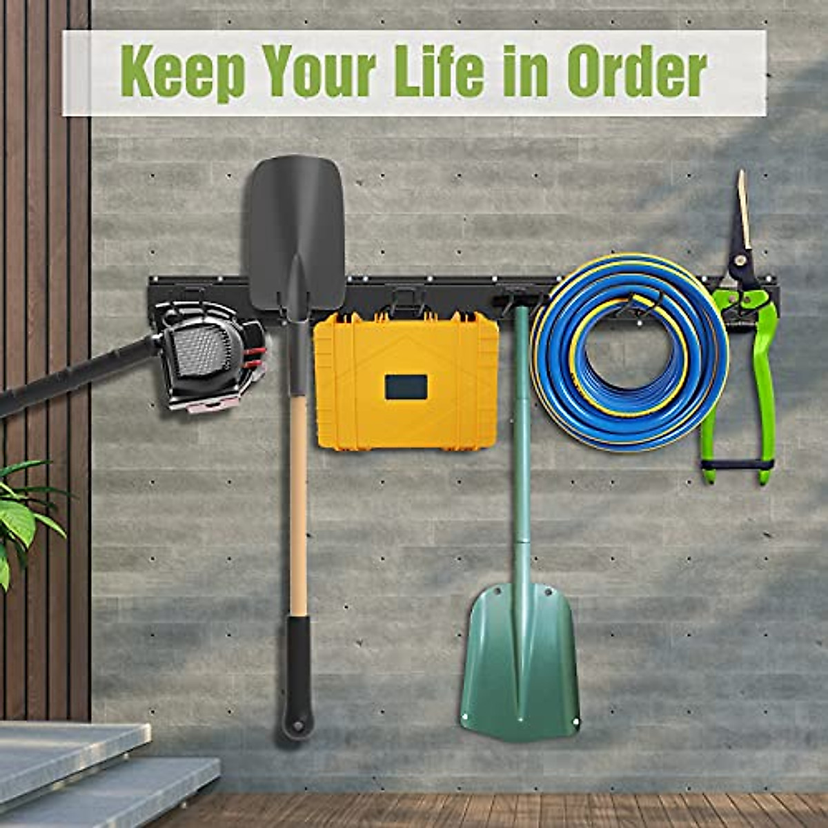 Housolution Heavy Duty Tool Storage Rack 48 Inch Garage Tool Organizer Storage System Max 264 lbs, 3 Rails with 6 Adjustable Wall Hooks, Tool Holder Wall Mount for Warehouse, Basement, Workshop