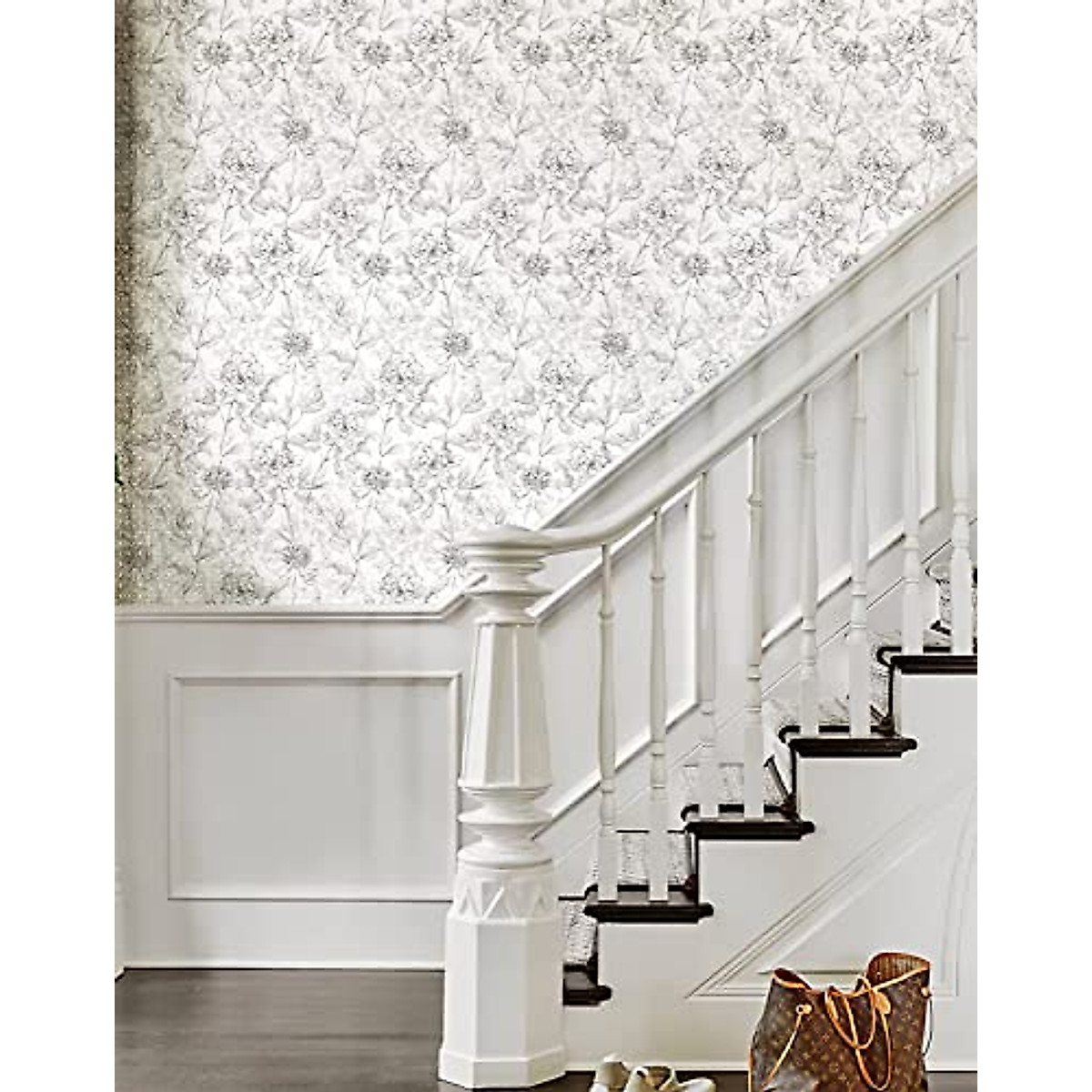 JiffDiff Black and White Floral Wallpaper 17.3" x 394" Peonies Removable Peel and Stick Floral Wallpaper Sketched Floral Self-Adhesive Prepasted Wallpaper Wall Decor (Sketched Floral)