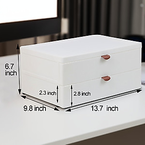 13.8" Plastic Storage Drawers, 2-Drawer Organizer for Desktop Vanity Bathroom Cabinet, Desk Organizers and Storgae, Makeup Office Supplies Organization, White