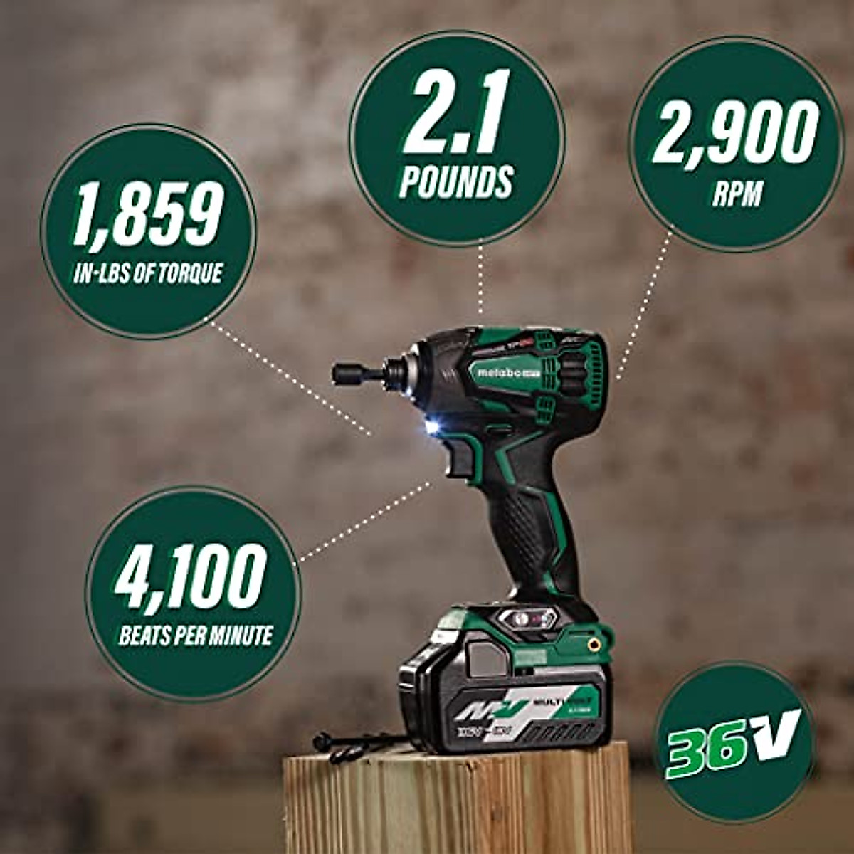 Metabo HPT 36V MultiVolt Triple Hammer Cordless Impact Driver Kit | Two Batteries and Charger | 1/4-Inch Keyless | WH36DBG