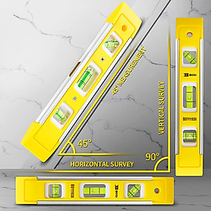 B BOSI TOOLS 9 Inch Magnetic Torpedo Level, Magnetic Box Level 45°/90°/180° Bubbles, Small Level Tool for Measuring