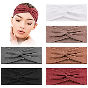 Headbands for Women 6Pcs, Cotton Like Wide Headbands for Women's Hair with Knot, Non Slip Twisted Cross Elastic Absorbent Workout Headband Sport Yoga Running Hair Headbands