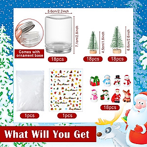 18 Pack Christmas Plastic Snow Globes Kit Includes 18 Clear Snow Globe, 36 Mini Xmas Trees, 18 Christmas fillable Ornaments, 1 Christmas Sticker with Artificial Snow for DIY Crafts Home Winter Decor