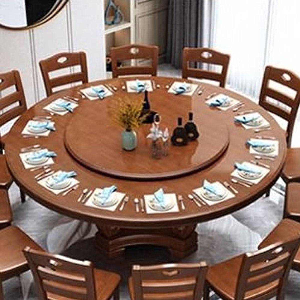 Wood Round Rotating Tray ，Dining Table Turntable Lazy Susan， Rotatable Serving Plate Table Top Rotating Plate Smooth 360° Rotating ，Silent & Smooth Spin (Color : B, Size : 70cm/28inch)