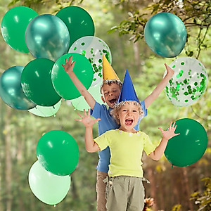 ANSOMO Green Latex Balloons Party Decorations 12 Inch 50 Pcs Dark Pastel Metallic Chrome Emerald Forest Green Confetti Jungle Safari Wild Birthday Baby Shower Graduation Décor Supplies Boys