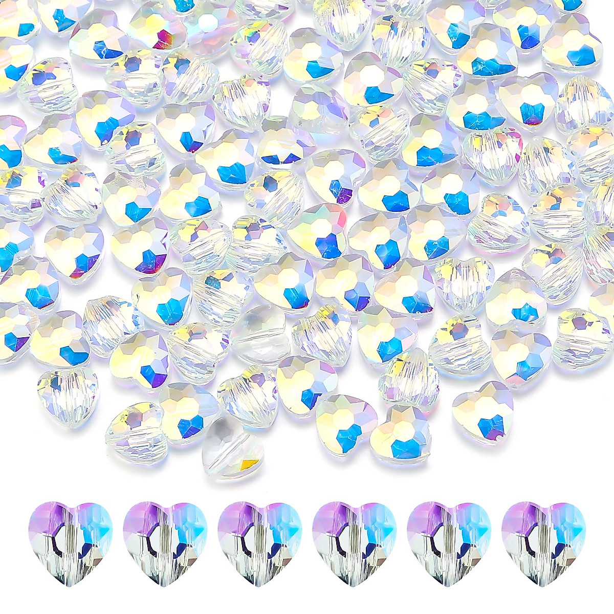 Beadtales 100pcs Crystal Glass Beads - 10mm Heart Faceted Rondelle Spacer Beads Bulk Loose Beads for Jewelry Making DIY Crafts