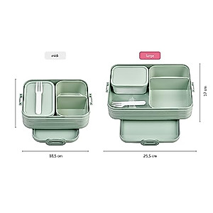 MEPAL, Bento Detachable Lunch Box Large with 2 Compartments for Food Storage and a Fork, Portable, BPA Free, Nordic Pink, Holds 1500ml|51 oz, 1 Count