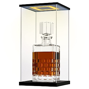 DIWNELEM Acrylic Wine Bottle Display Case with LED Light Display Stand Wine Display Case Protector Dustproof for Red Wine,Champagne,Liquor,Whiskey,Beer,Beverage Bottle (5.8 * 5.8 * 11.8")