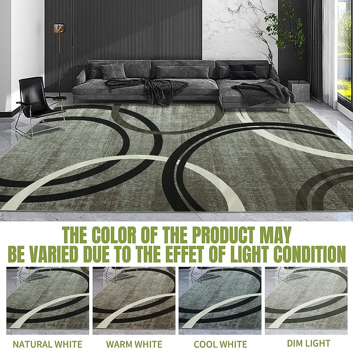 HOMBYS 10X14ft Abstract Circles Area Rug for Living Room Bedroom, Large Modern Floor Carpet for Indoor Office Dining Room High Traffic Areas, Contemporary Home Deco, Machine Washable