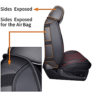 Aierxuan Truck Seat Covers for Chevy Silverado GMC Sierra Trail Boss Z71 Pickup 2007-2024 1500 2500HD 3500HD Crew Double Extended Cab Waterproof Leather (Full Set, Black-Red)