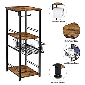 Bathroom Towel Storage Shelf 3 Tier Standing Towel Cabinet Organizer with Paper Hanger Multipurpose Rack Organizer Floor Bath Storage Shelf with Basket for Lavatory Powder Room
