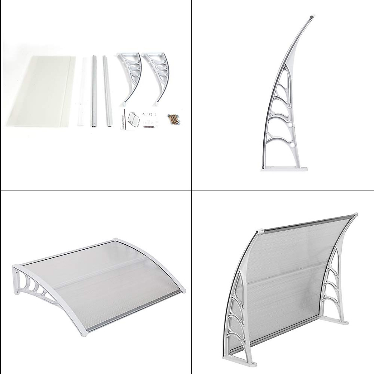 40-inch Window Awning Door Awnings Exterior Made Polycarbonate Sheets Panels, Polypropylene Brackets to Protect House from Sun, Rain and Snow