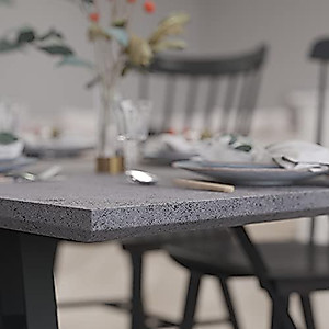 Merrick Lane Maya Rectangular Dining Table Faux Concrete Finish Kitchen Table with Retro Hairpin Legs