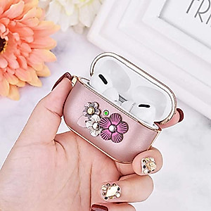 V-MORO Compatible with Airpods Pro Case, Flower Leather Protective Case for Apple Airpods Pro 2019/Airpods Pro 2nd Generation Wireless Charging Case Cover with Keychain Women Men, Rose Gold