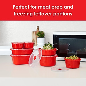Décor Microsafe Oblong | Microwave Containers | BPA Free | Steam Release Vent | Dishwasher Safe, 5pk, Red