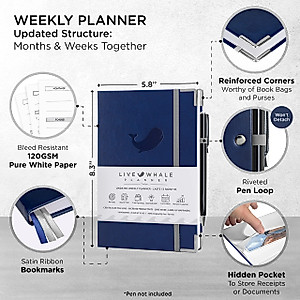 ) Live Whale Planner - Undated Weekly Planner, Personal Hourly Planner - Habit Tracker Crafted to Increase Productivity, Track Goals and Achieve Well Being. (Blue/Grey)